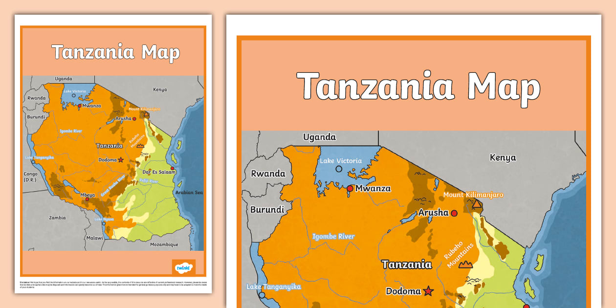 KS2 Tanzania Display Map (teacher made) - Twinkl