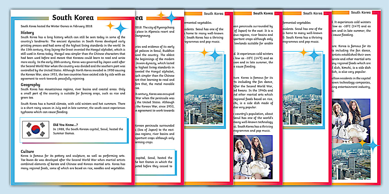KS2 South Korea Differentiated Reading Comprehension Activity
