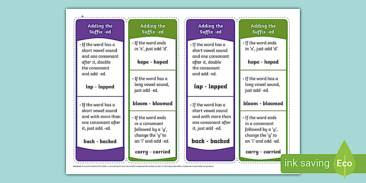 Adding -ed Rules Bookmark (teacher made) - Twinkl