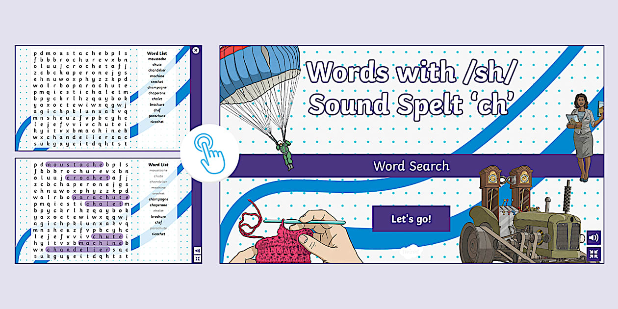 Words with /sh/ Sound Spelt 'ch' Interactive Word Search