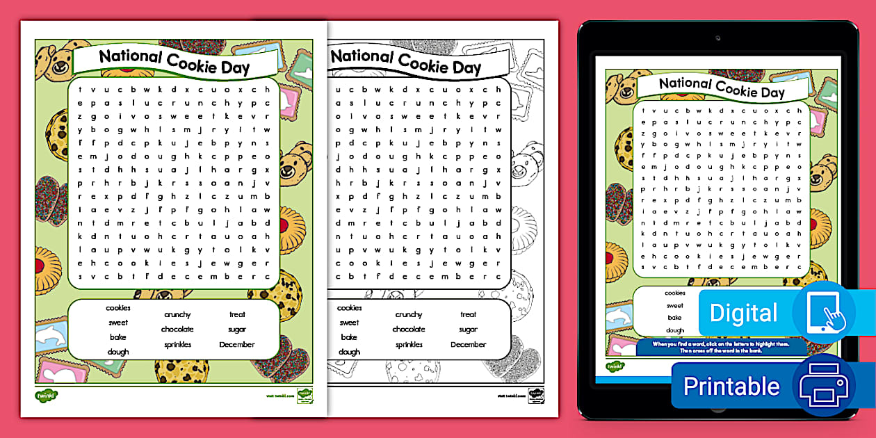 National Cookie Day Word Search for K-2nd Grade - Twinkl