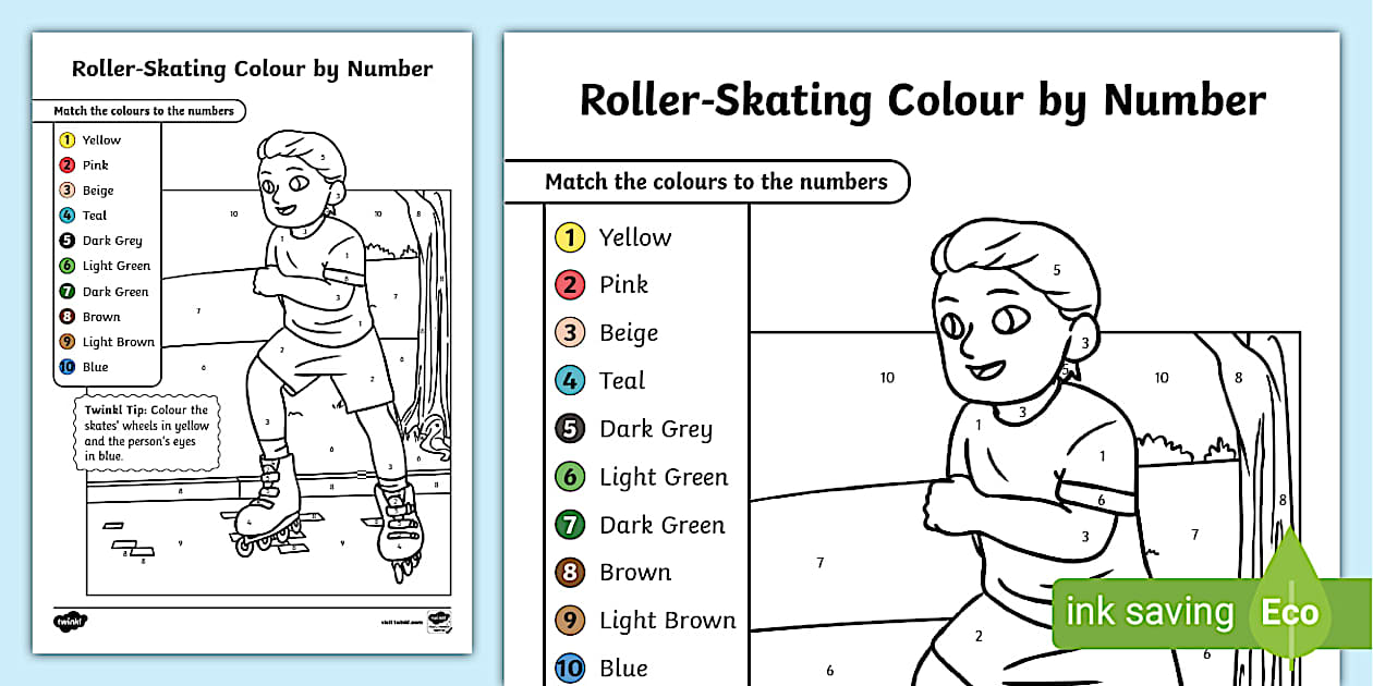 Roller-Skating Colour-By-Number Worksheet | Twinkl | KS1