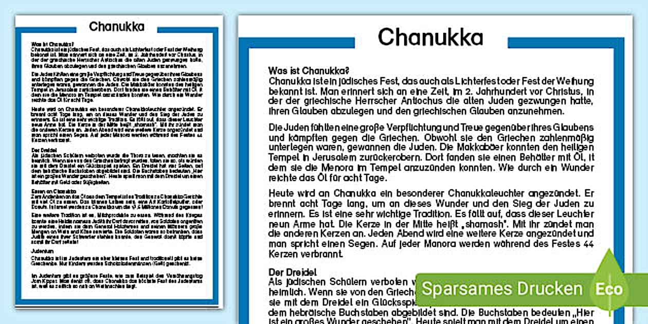 Chanukka Informationstext (teacher made) - Twinkl