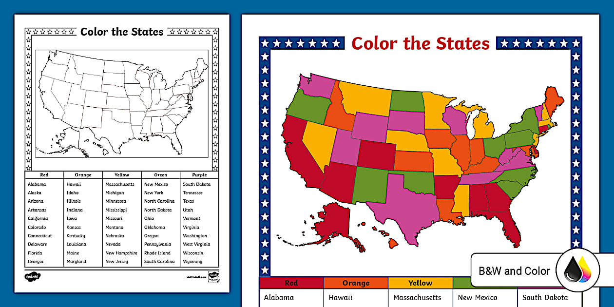 Color the States Worksheet for 3rd-5th Grade (teacher made)