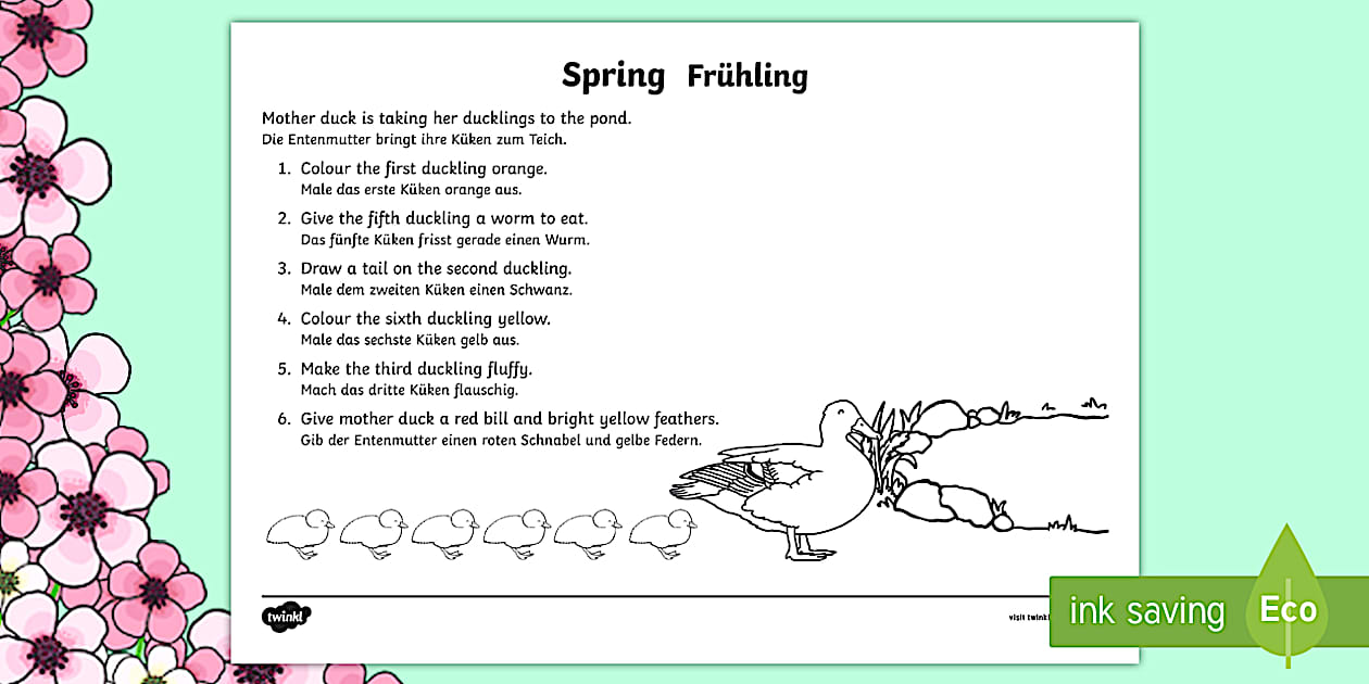 Editable Spring Colouring Worksheet English/German - Twinkl