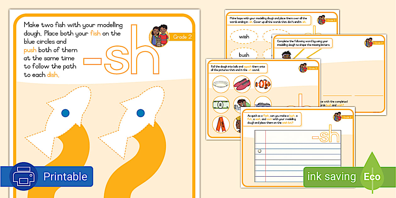 Grade 2 Phonics: - sh Modelling Dough Playmats - Twinkl