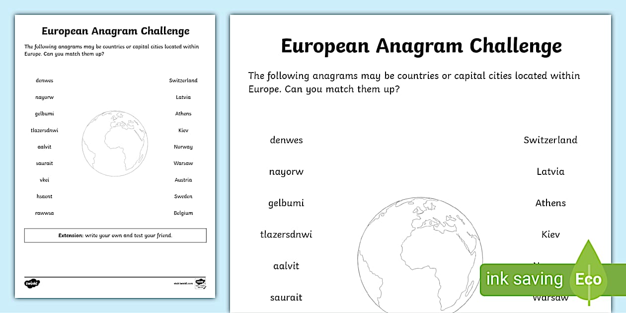 European Anagram Challenge Activity (teacher made) - Twinkl