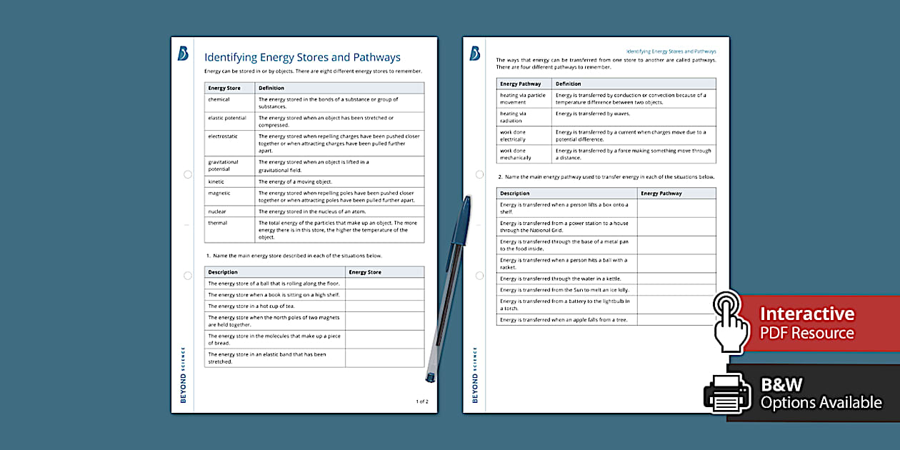 Energy Stores and Pathways Independent Learning Worksheet