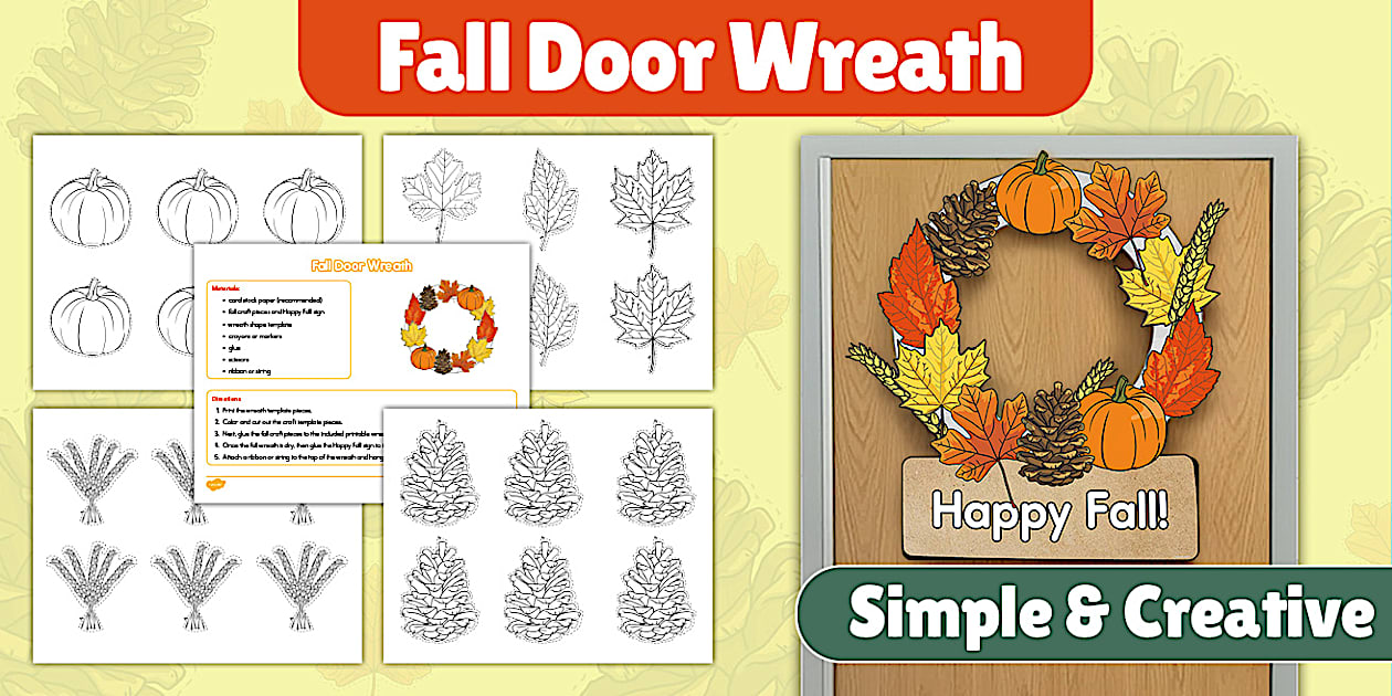 Fall Door Wreath | Cut and Paste Craft (teacher made)