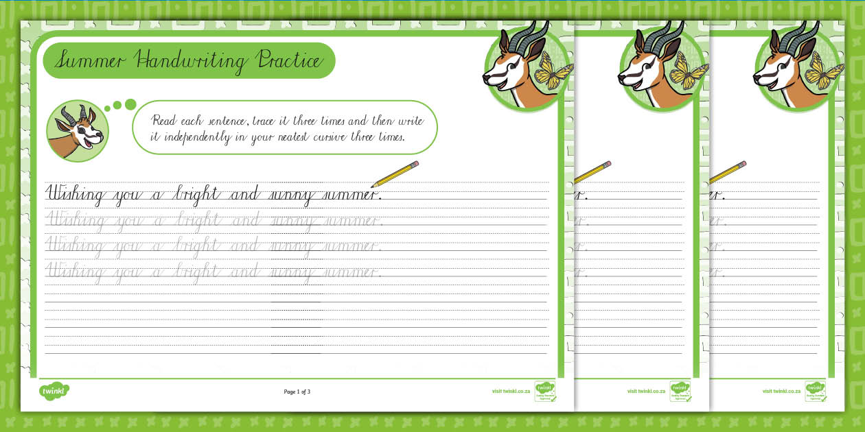 Grade 3: Summer Sentences Cursive Practice - Twinkl