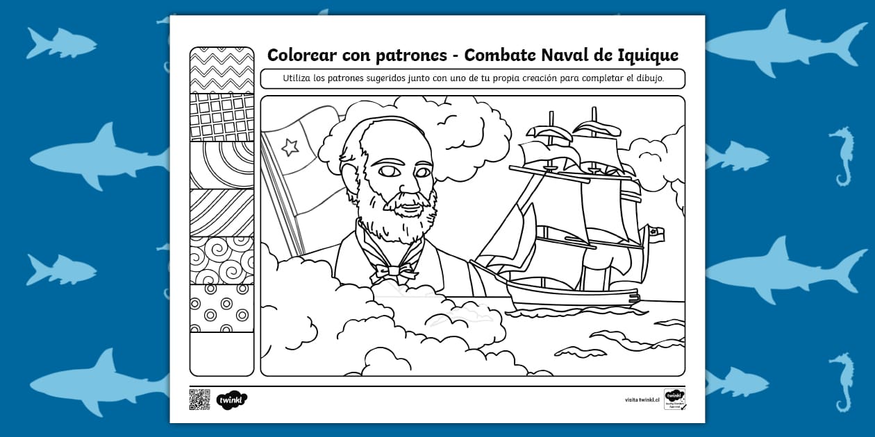 * NEW * Guía de Trabajo: Colorear con Patrones - Combate Naval de Iquique