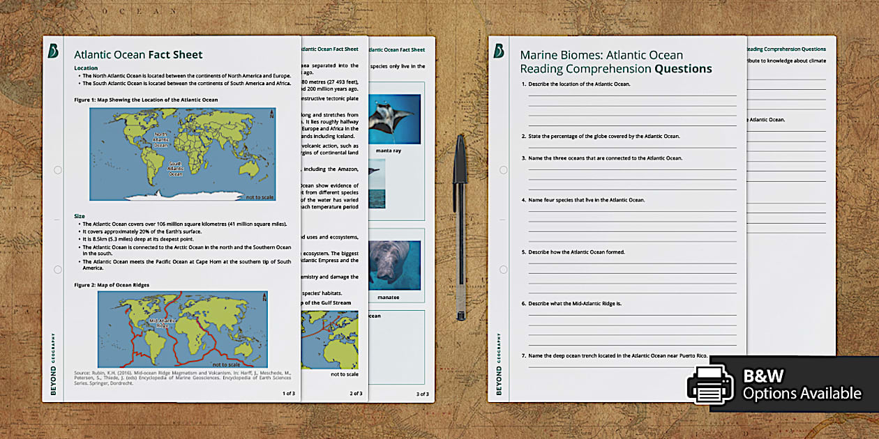 Marine Biomes: Atlantic Ocean Reading Comprehension - Twinkl