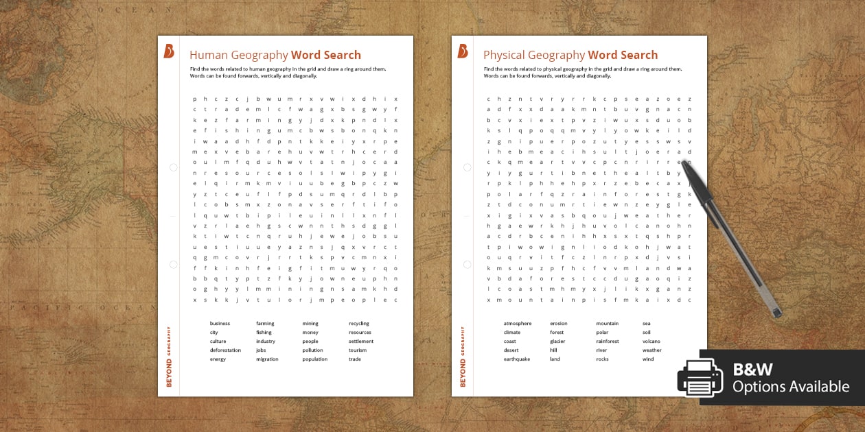 Human and Physical Geography Word Search Pack - Twinkl Human and Physical Geography Word Search Pack - Twinkl