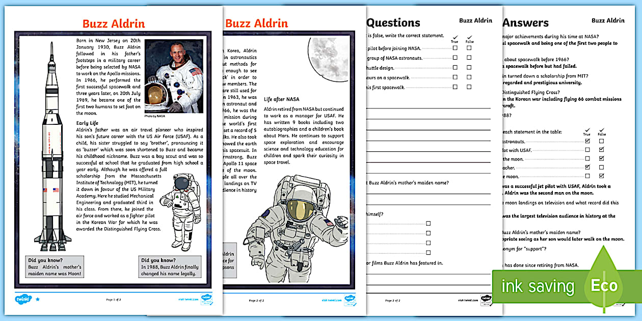 Buzz Aldrin Differentiated Reading Comprehension Activity