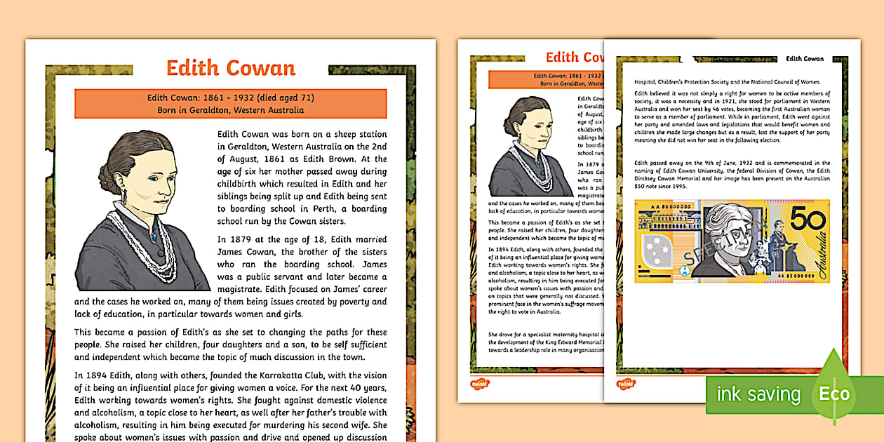 NSW Edith Cowan Fact File (teacher made) - Twinkl
