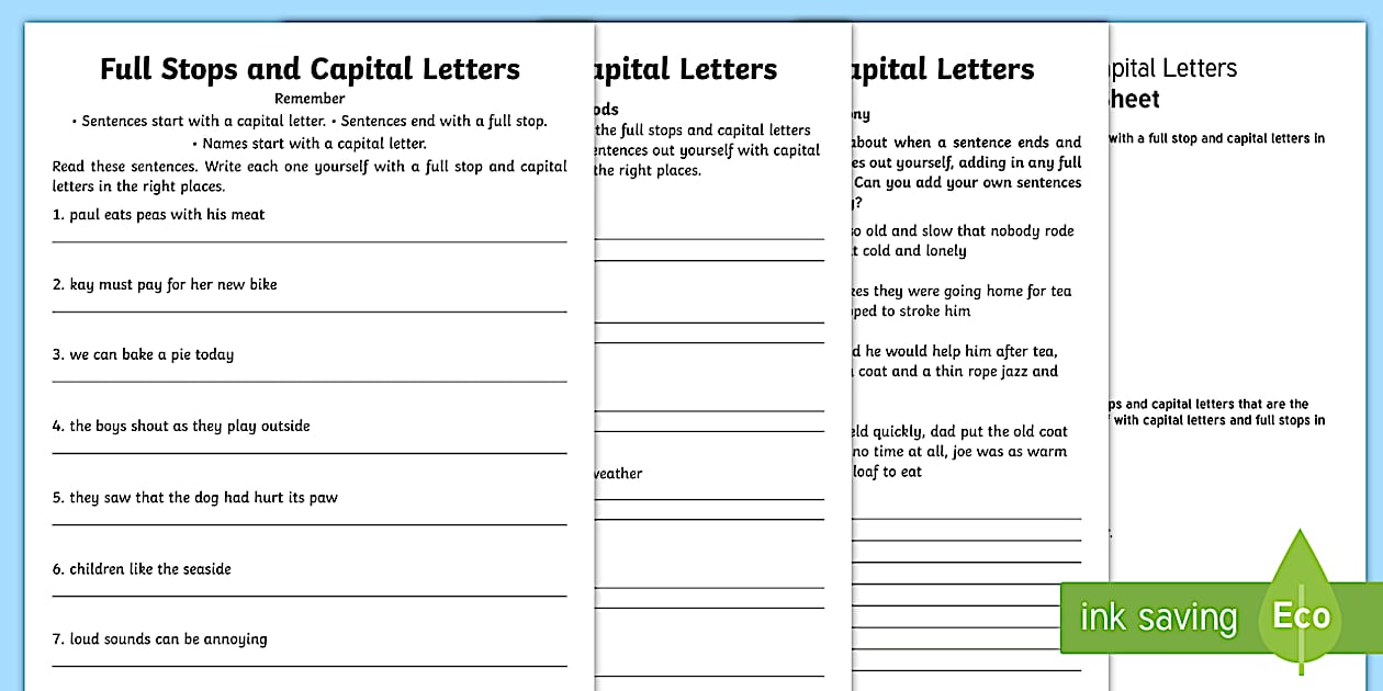 Editable Capital Letters and Full Stops with Phase 5 Words Worksheet