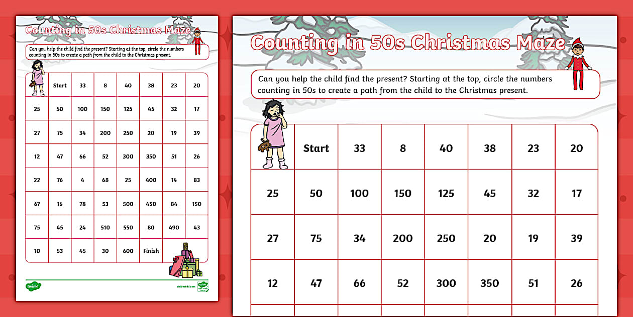 👉 Counting in 50s Christmas Maze - Twinkl Maths - Twinkl