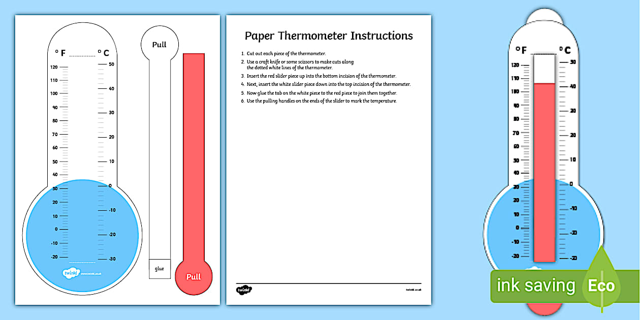 Black and White Fahrenheit and Celsius Paper Thermometer With Slider