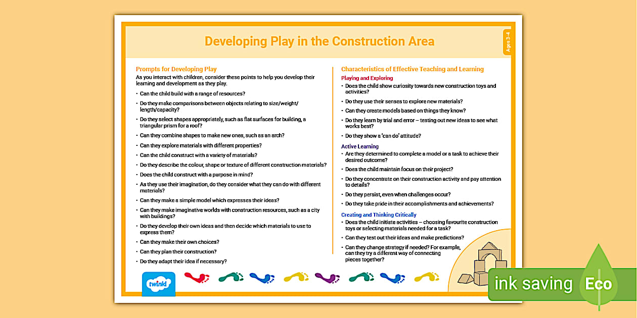 EYFS Construction Area 3-4 Next Steps Poster | Twinkl