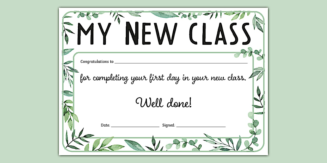 Botanical-Themed My New Class Certificates (teacher made)