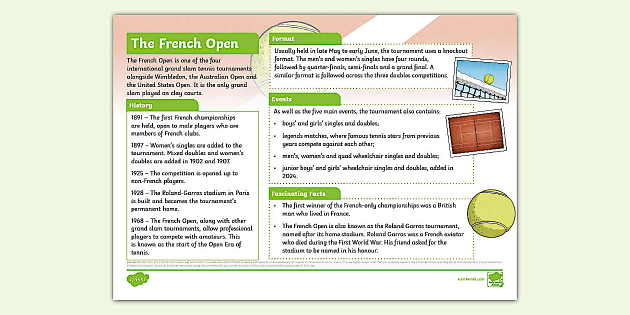 French Open Fact File KS2 (teacher made) - Twinkl