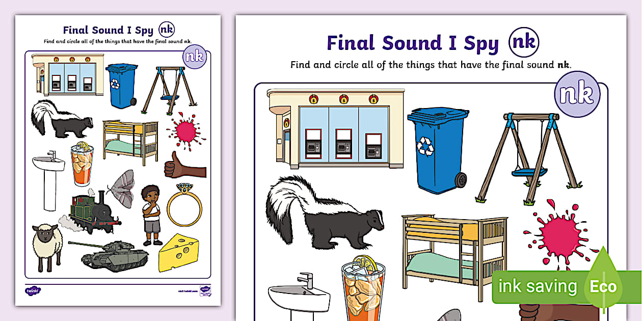 Final Sounds I Spy Activity: Digraph nk Activity Sheet