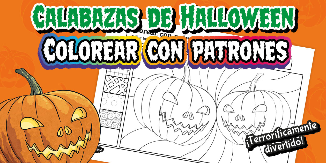 Ficha de actividad: Colorear con patrones - Calabaza de Halloween