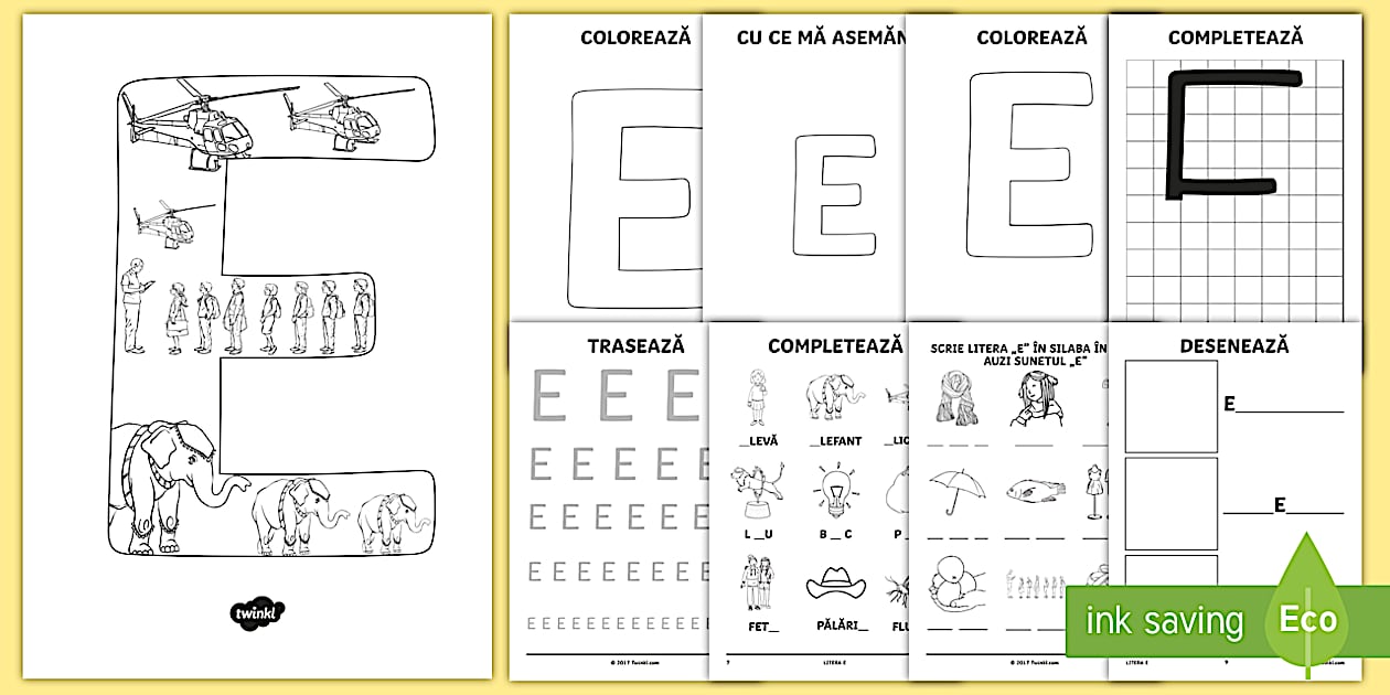 Consolidarea literei E - Broșură cu activități - Twinkl