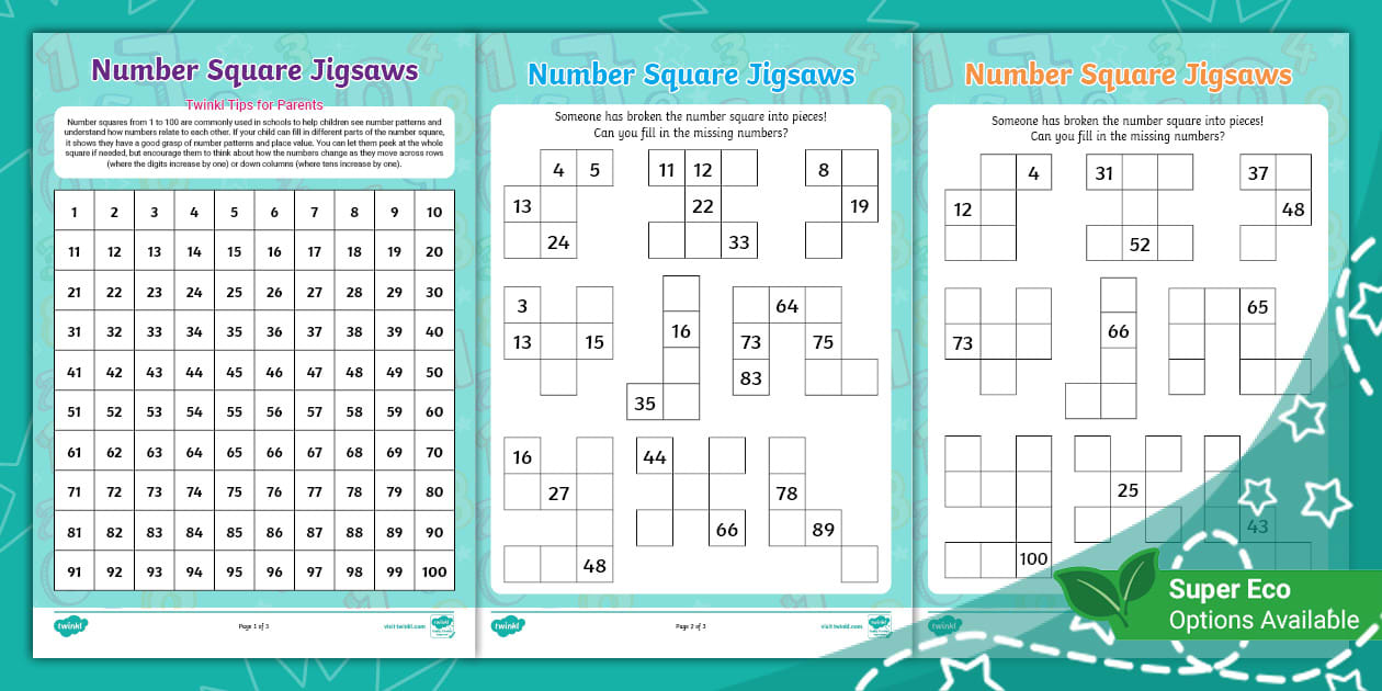 Interactive Number Square Jigsaws Activity Sheet - Twinkl