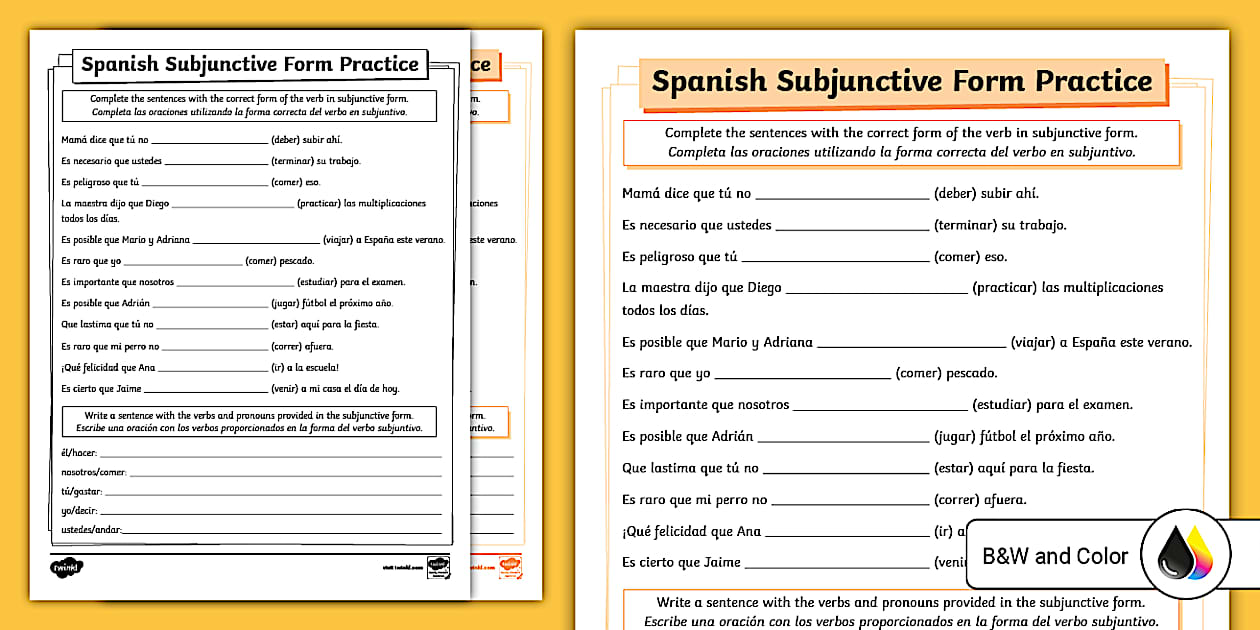 Spanish Subjunctive Form Practice Activity Worksheet