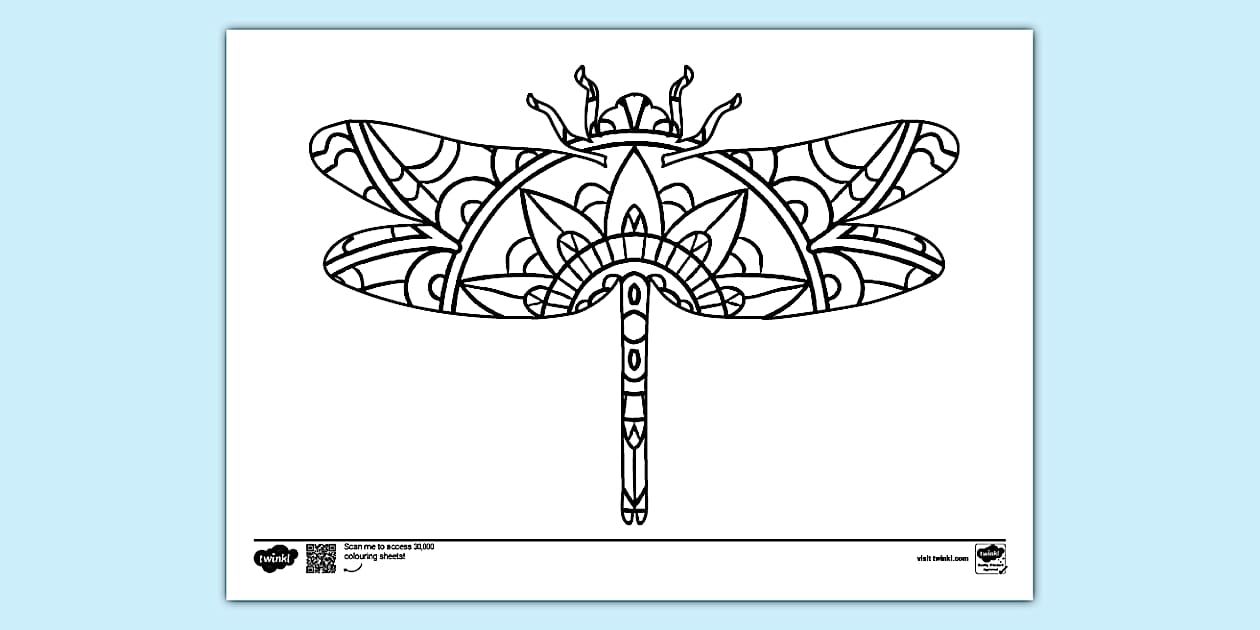 Dragonfly Mandala Colouring Page (teacher made) - Twinkl