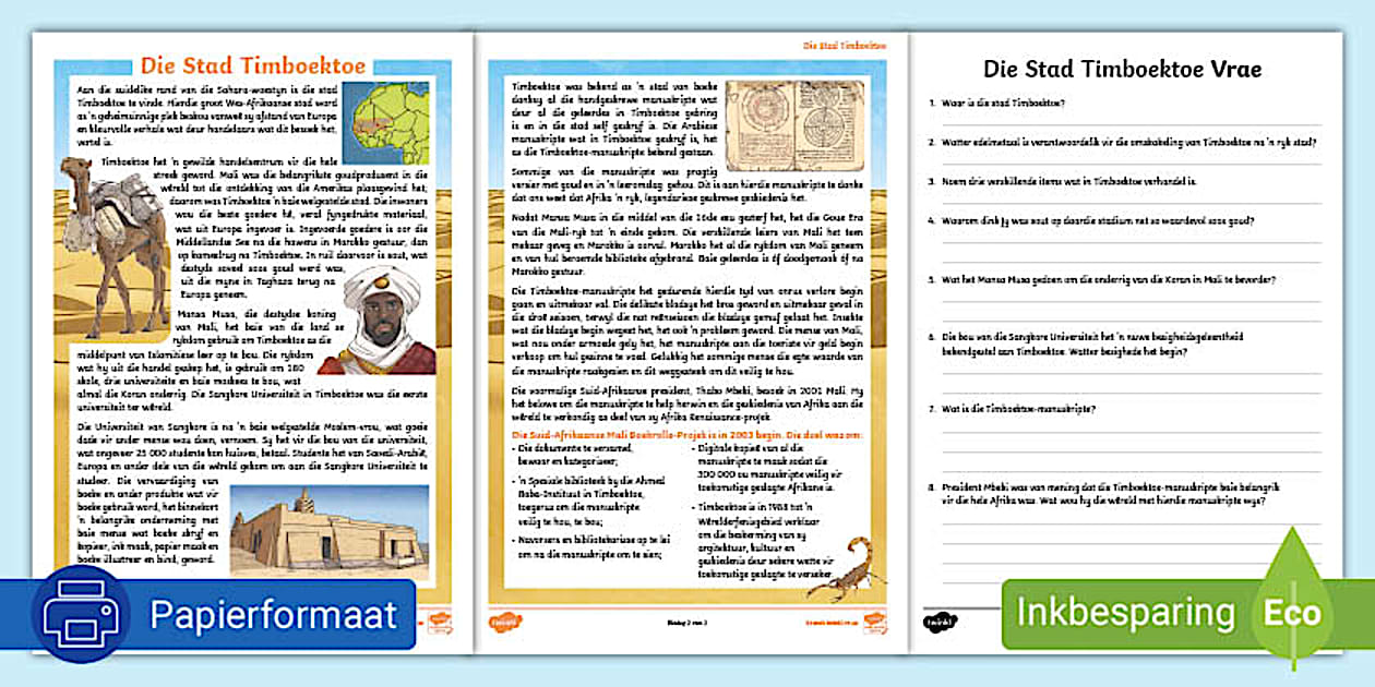 Die Stad Timboektoe Begripstoets (Teacher-Made) - Twinkl