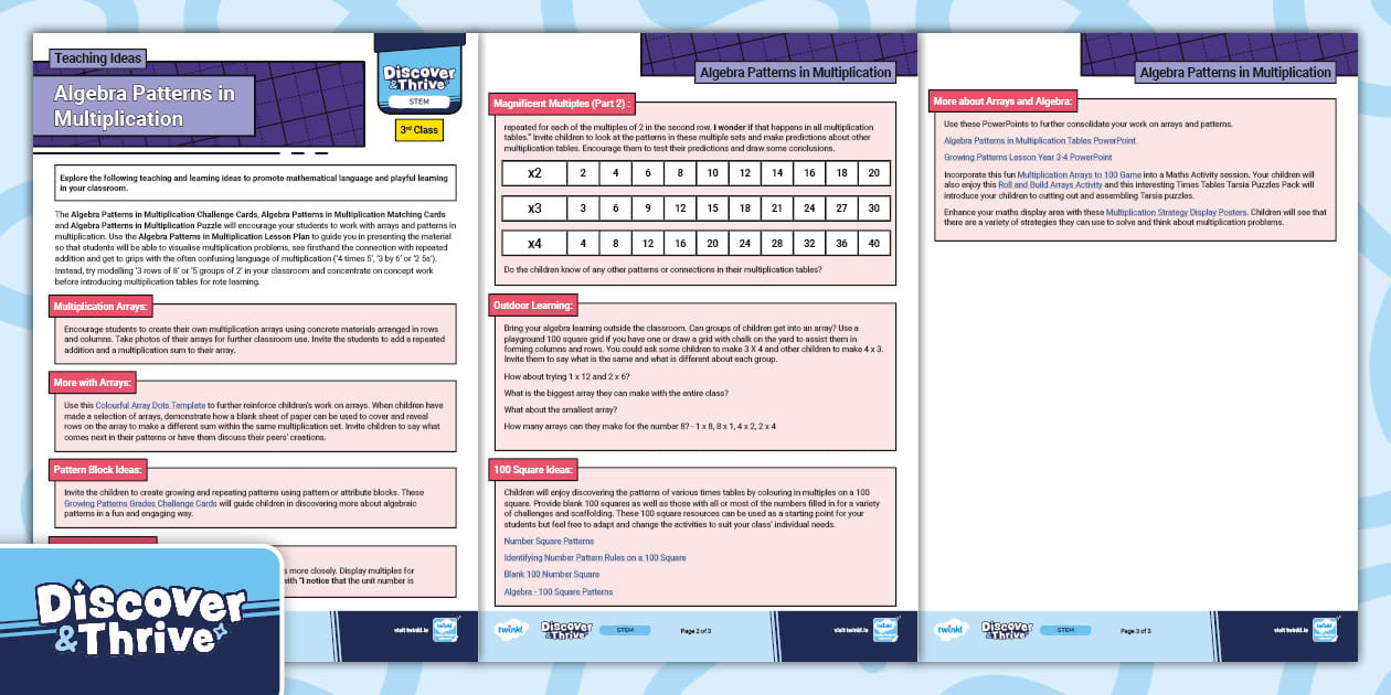 FREE! - Algebra Patterns in Multiplication Teaching Ideas