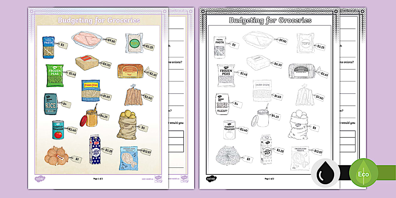 Grocery Budget Worksheet for Kids | Canadian Resource