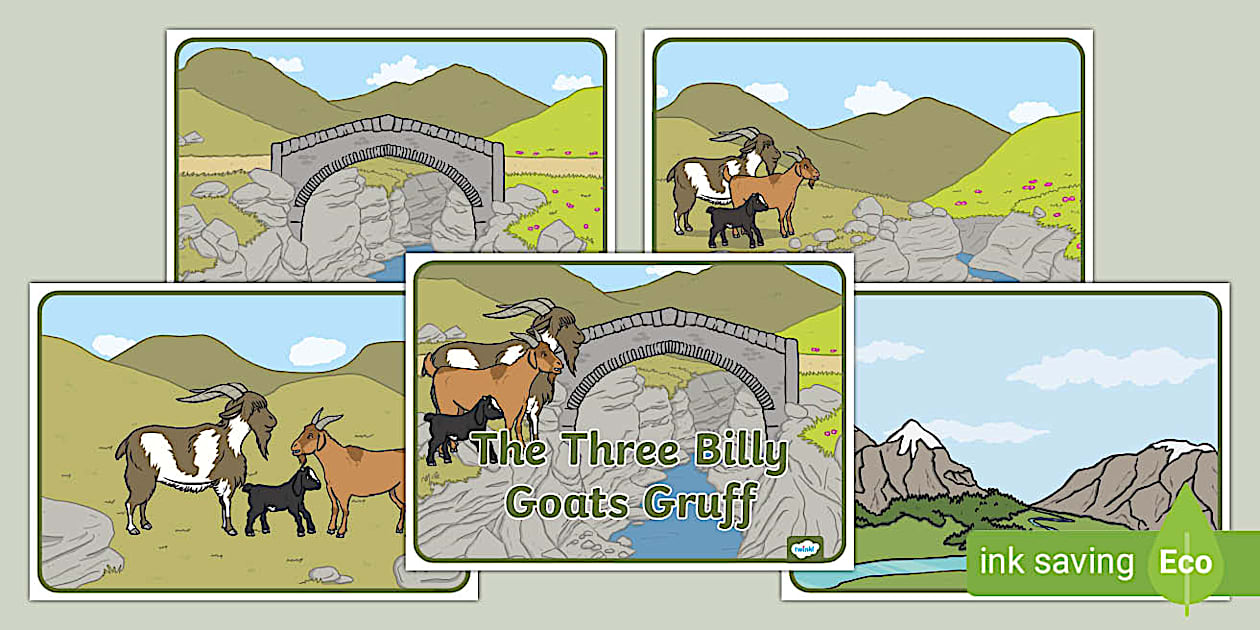 The Three Billy Goats Gruff A4 Sequencing Cards - Twinkl