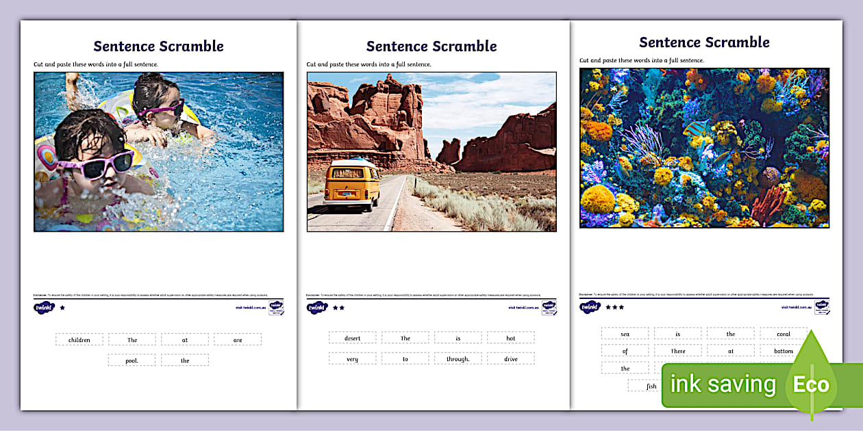 Older Learners Differentiated Scrambled Sentence Worksheets