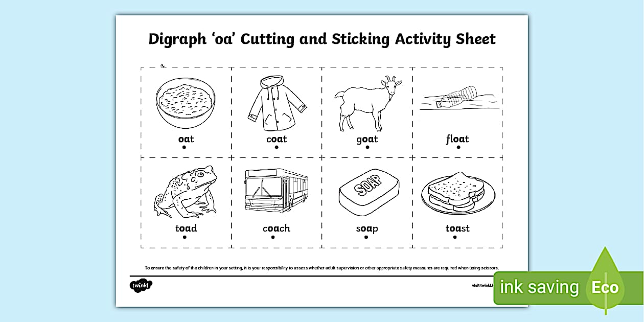 Digraph 'oa' Cut and Stick Activity Sheet (Teacher-Made)