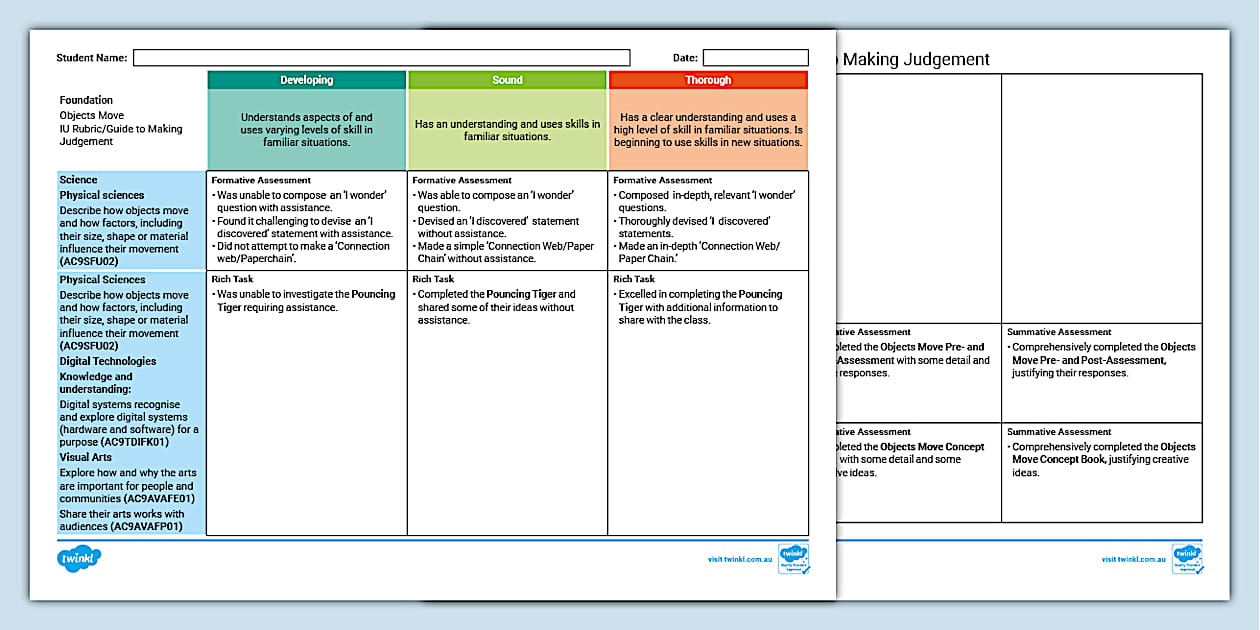 STEM IU Foundation Objects Move Assessment Rubric - Twinkl
