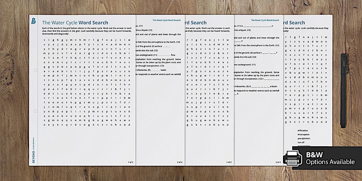 KS3 Geography: Water Cycle Word Search (teacher made)
