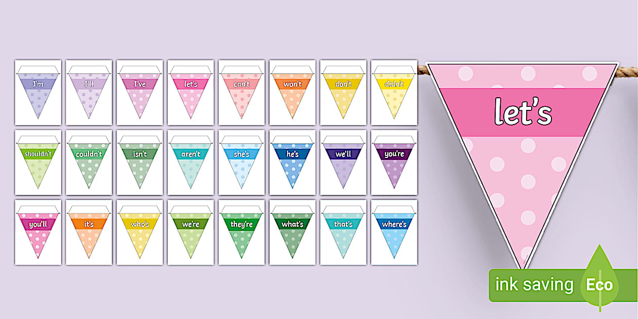 Contractions Display Bunting, Contractions (teacher made)