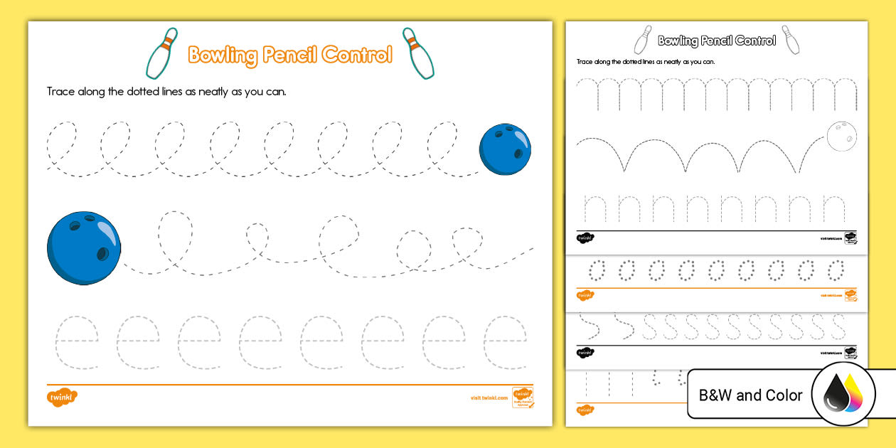 Bowling Pencil Control Worksheet (Teacher-Made) - Twinkl