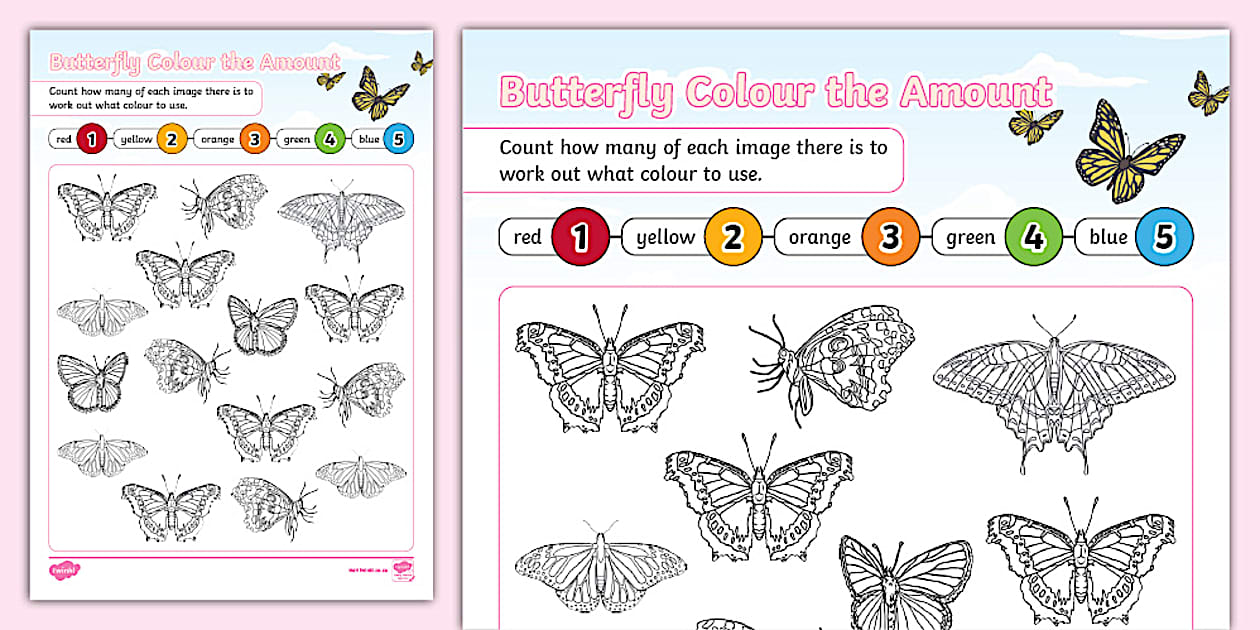 Butterfly Colour the Amount Worksheet - Twinkl