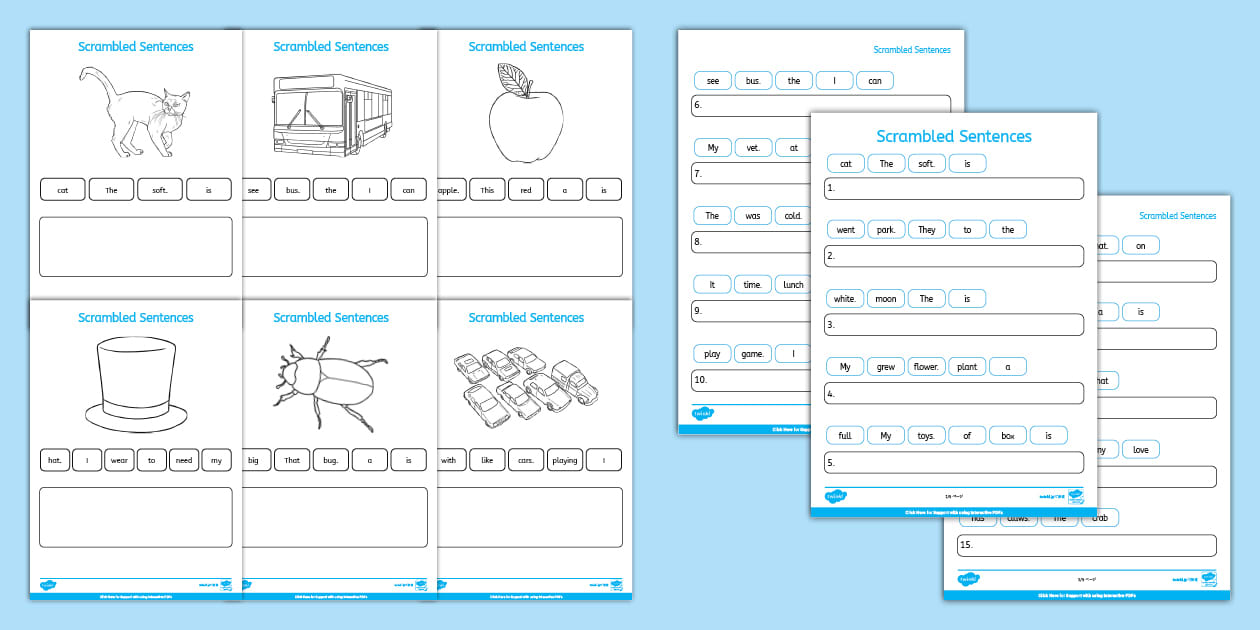 英語の文章を作ろう！インタラクティブ教材 Scrambled Sentences Interactive Worksheets