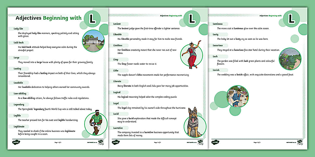Adjectives Beginning with L Guide (teacher made) - Twinkl
