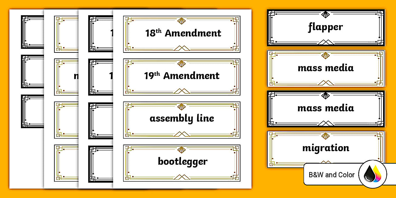 Roaring 20s Word Cards for 6th-8th Grade (teacher made)