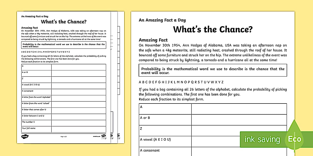 Whats The Chance? Worksheet / Worksheet - Twinkl