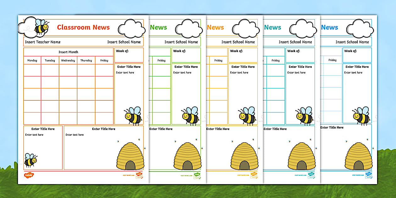 Black and White Editable Bees Classroom Newsletters - Twinkl