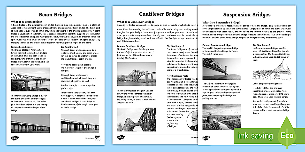 CfE Types of Bridges Fact Sheets (teacher made) - Twinkl