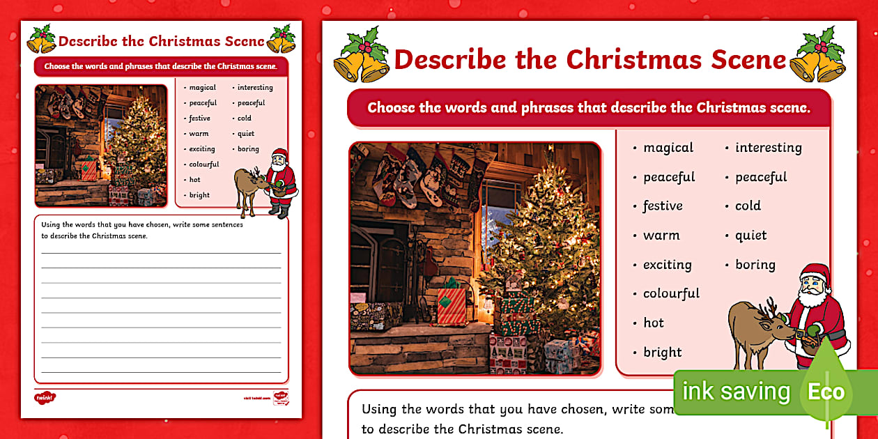 Describe the Christmas Scene Worksheet (teacher made)
