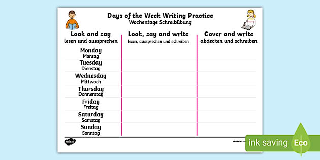 Days of the Week English/German Writing Worksheet - Twinkl